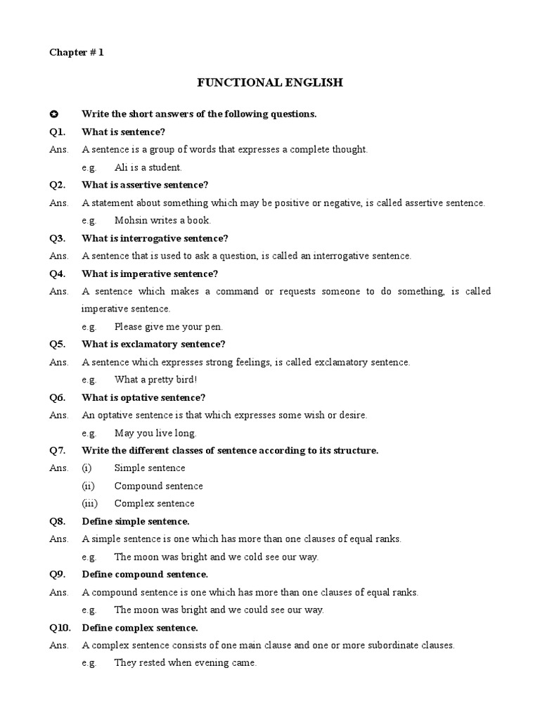 Functional English (Short Question) | PDF | Verb | Adjective