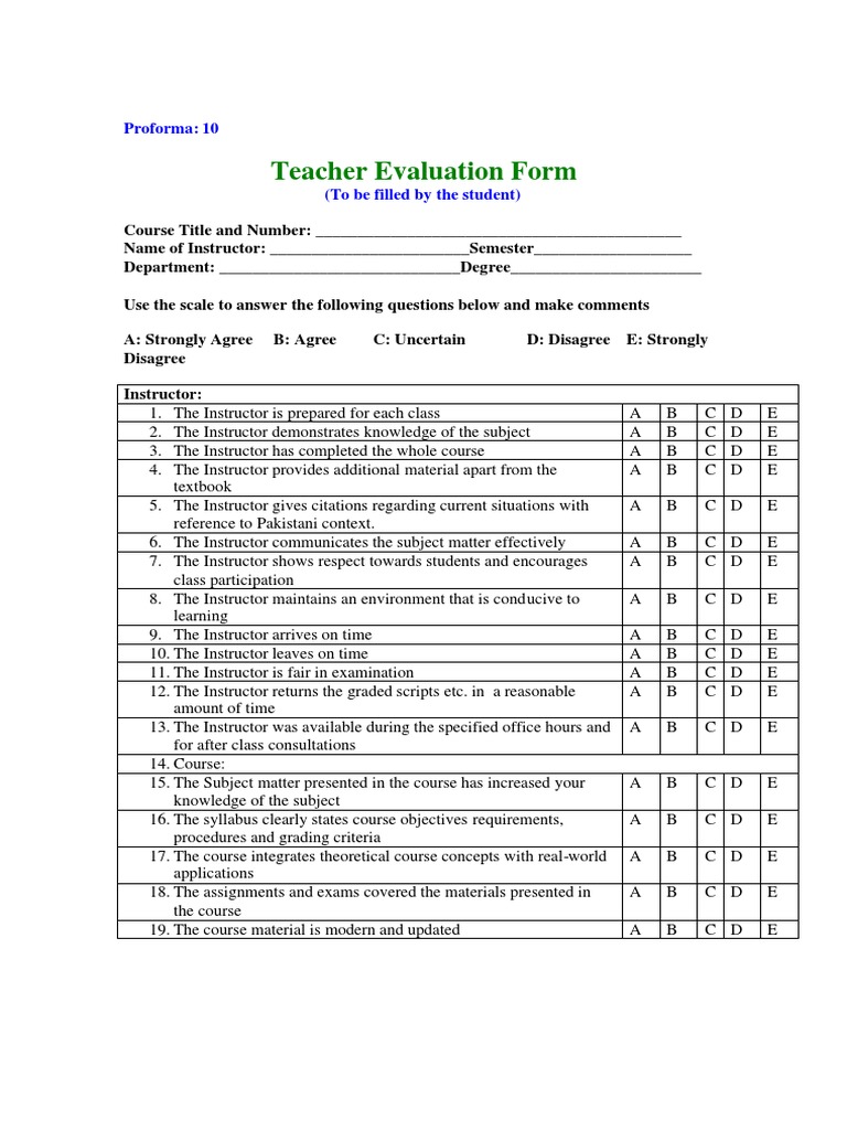 Teacher Evaluation Form for Students | PDF | Test (Assessment) | Teachers