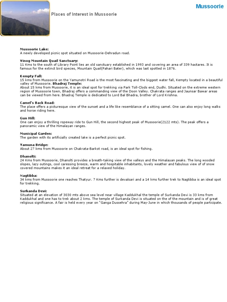 Mussoorie Details | PDF | Devi | Himalayas