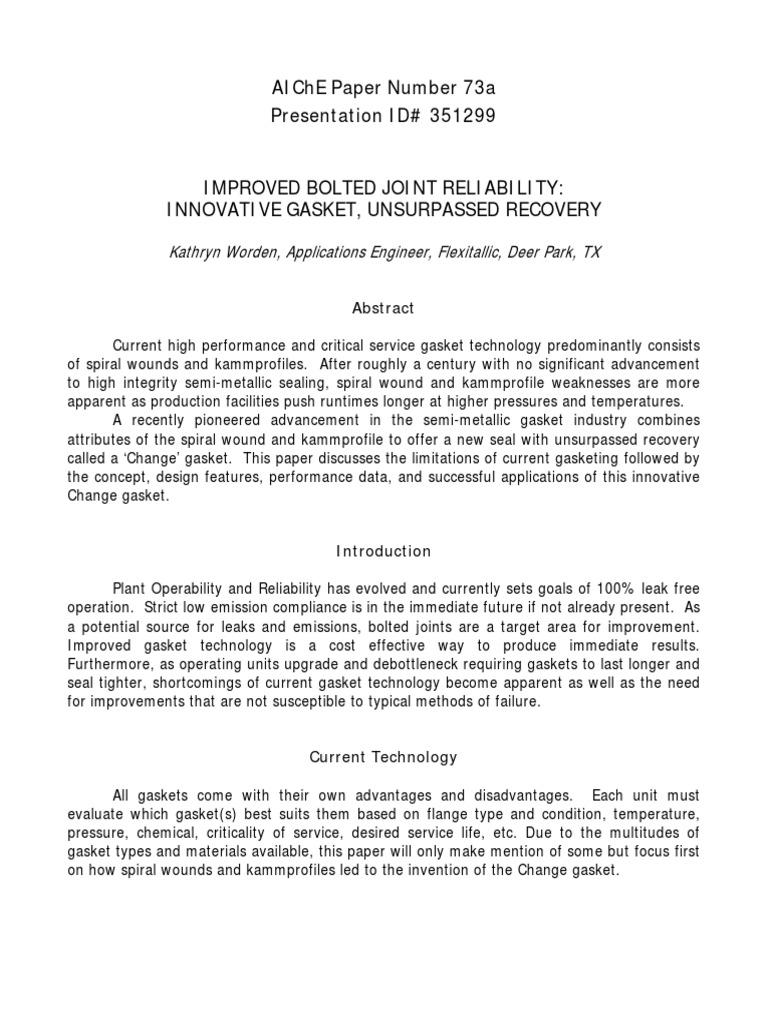 AIChe Paper 73a Improve Bolted Joint Reliability Paper | PDF ...