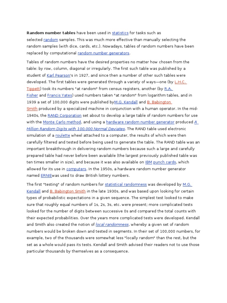 Random Number Tables | PDF | Statistical Theory | Applied Mathematics