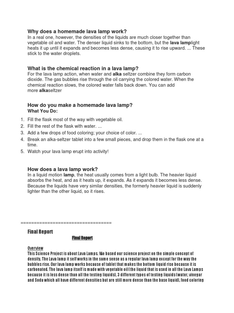 Lava Lamp | PDF | Carbonated Water | Experiment