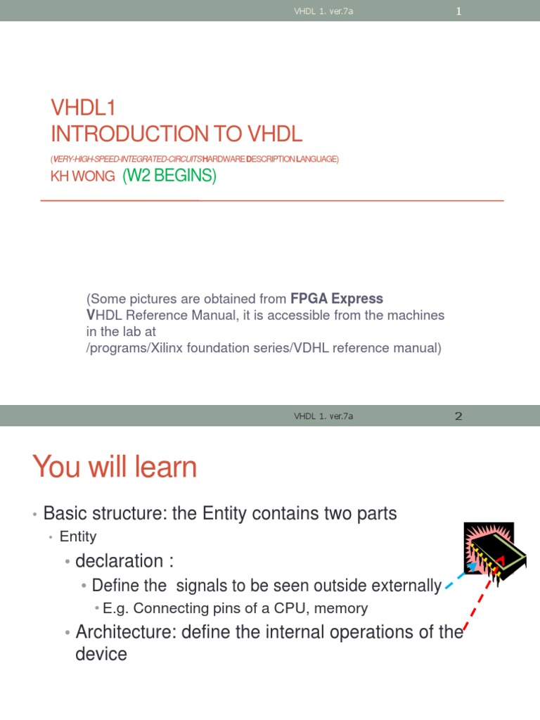 Vhdl1 Introduction To VHDL: (W2 Begins) | PDF | Vhdl | Input/Output