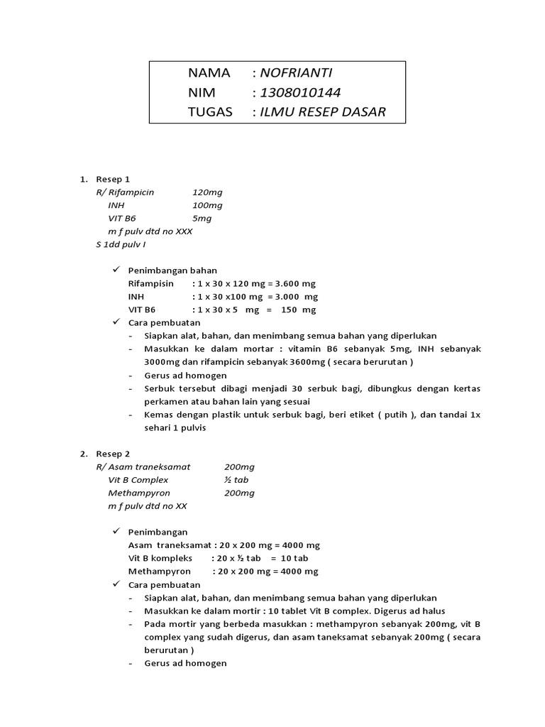 Contoh Resep dan Perhitungan Farmasi | PDF
