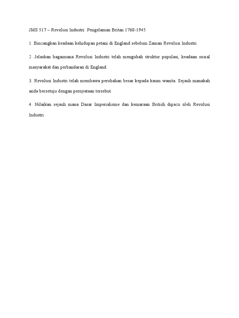 JMS 517 - Revolusi Industri Pengelaman Britan 1760-1945 | PDF