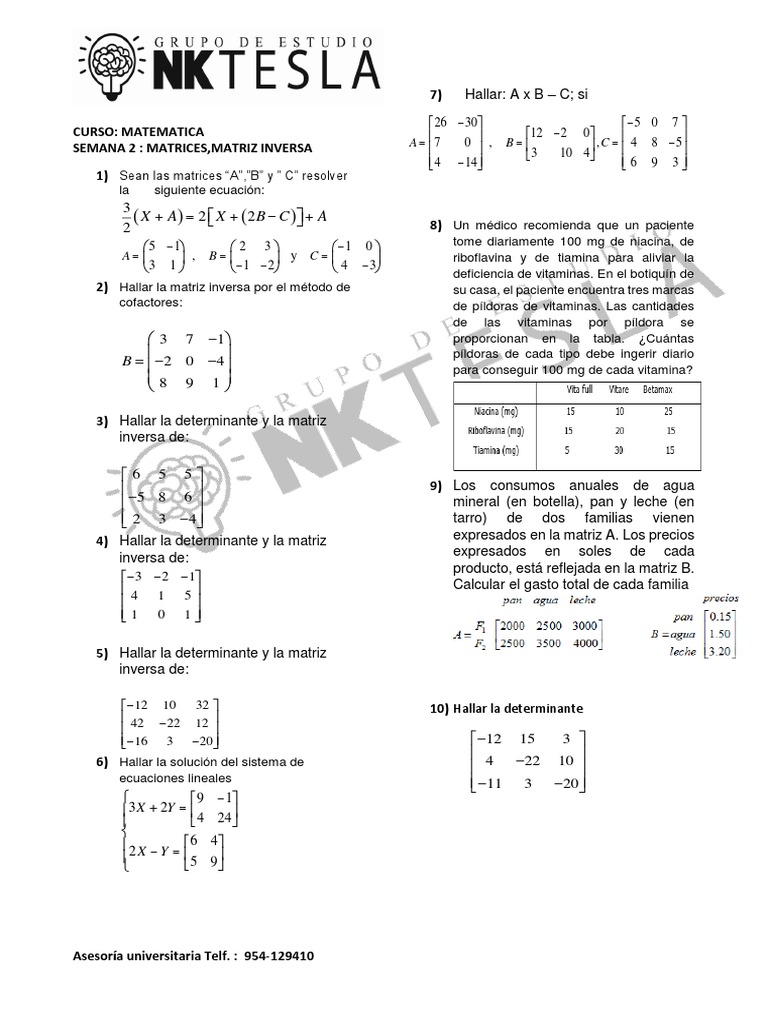 Ejercicios de Matrices Resueltos | PDF | Determinante | Matriz ...