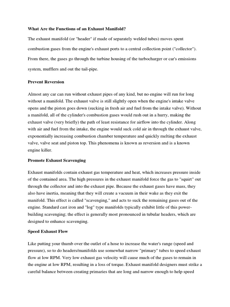 What Are The Functions of An Exhaust Manifold | PDF | Turbocharger ...