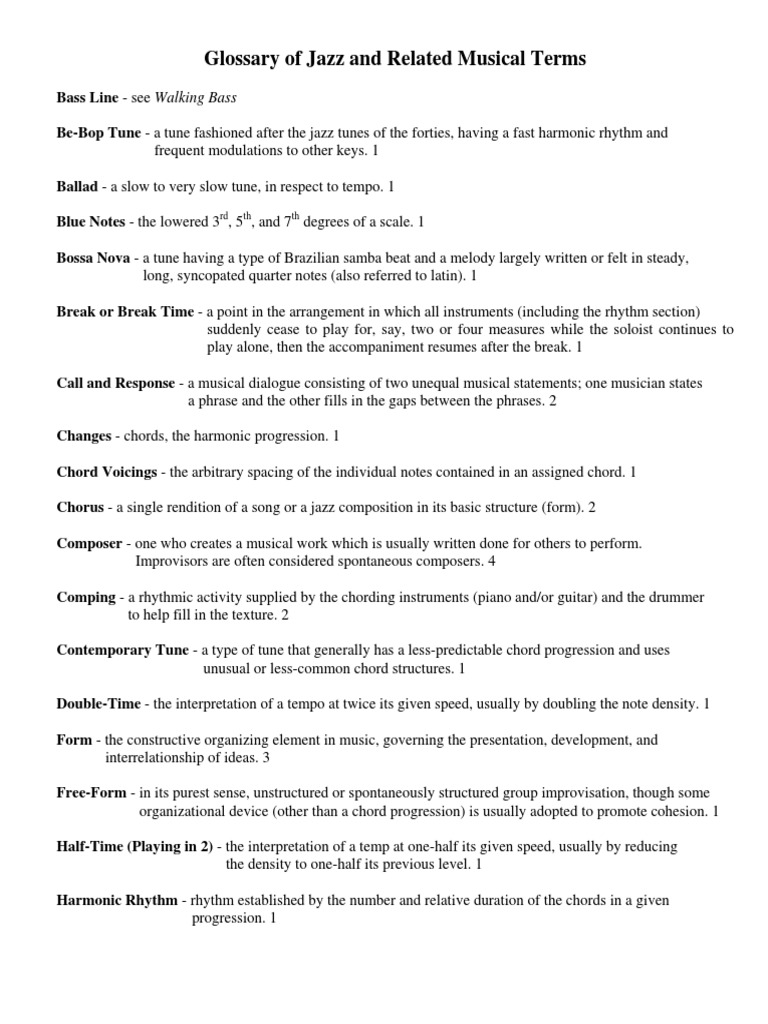 Jazz Terms Glossary Explained | PDF | Jazz | Chord (Music)