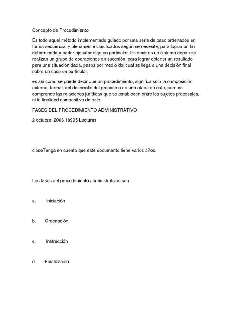Definición y fases del procedimiento | PDF | Planificación | Adopción