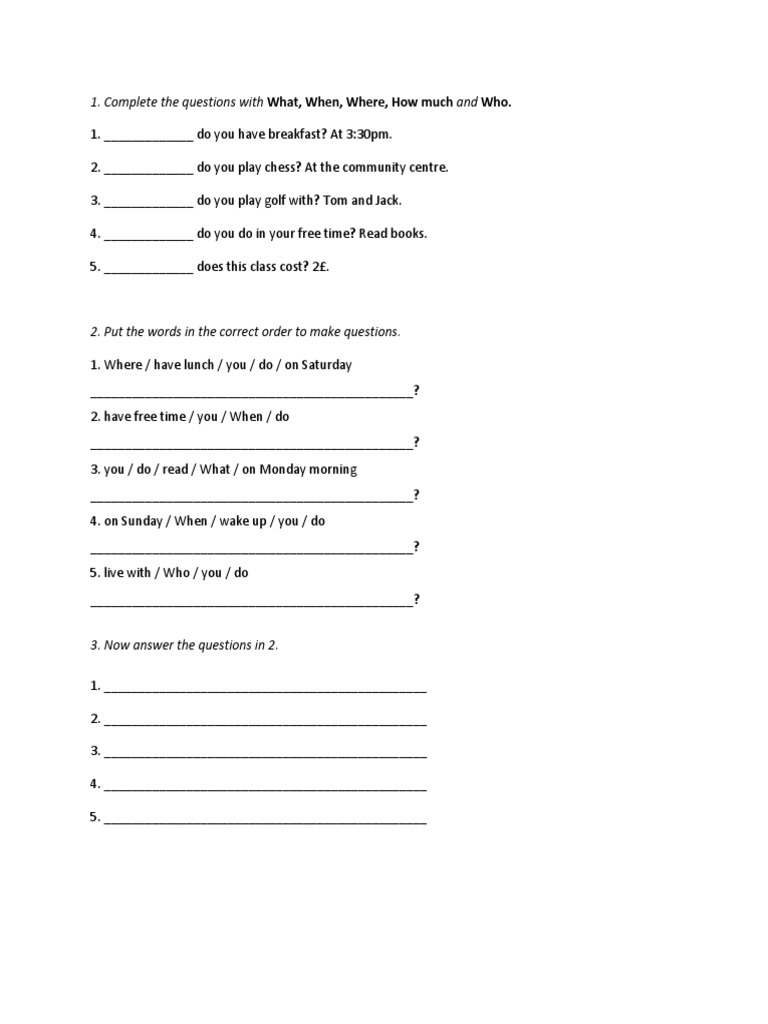 Question Words Exercises | PDF