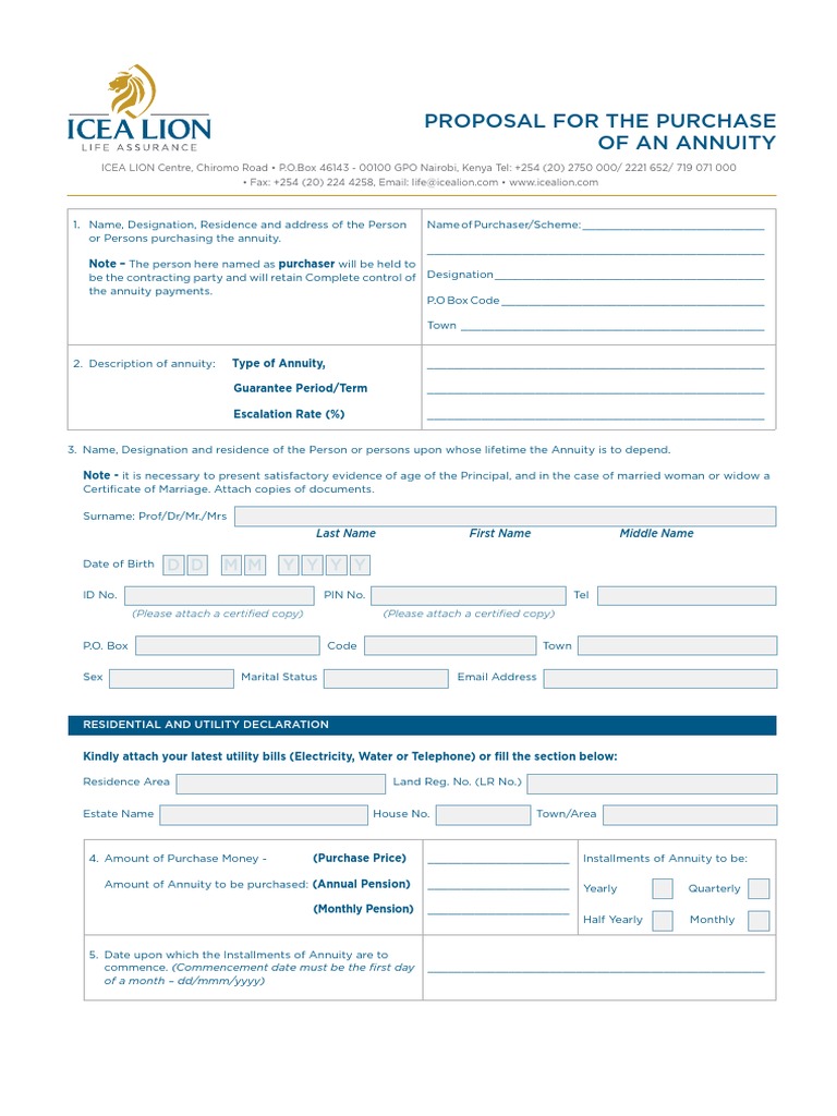 Annuity Purchase Proposal Form | PDF | Life Insurance | Financial Services