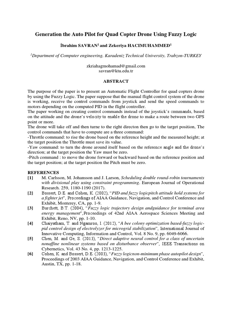Generation The Auto Pilot For Quad Copter Drone Using Fuzzy Logic | PDF | Quadcopter | Unmanned ...