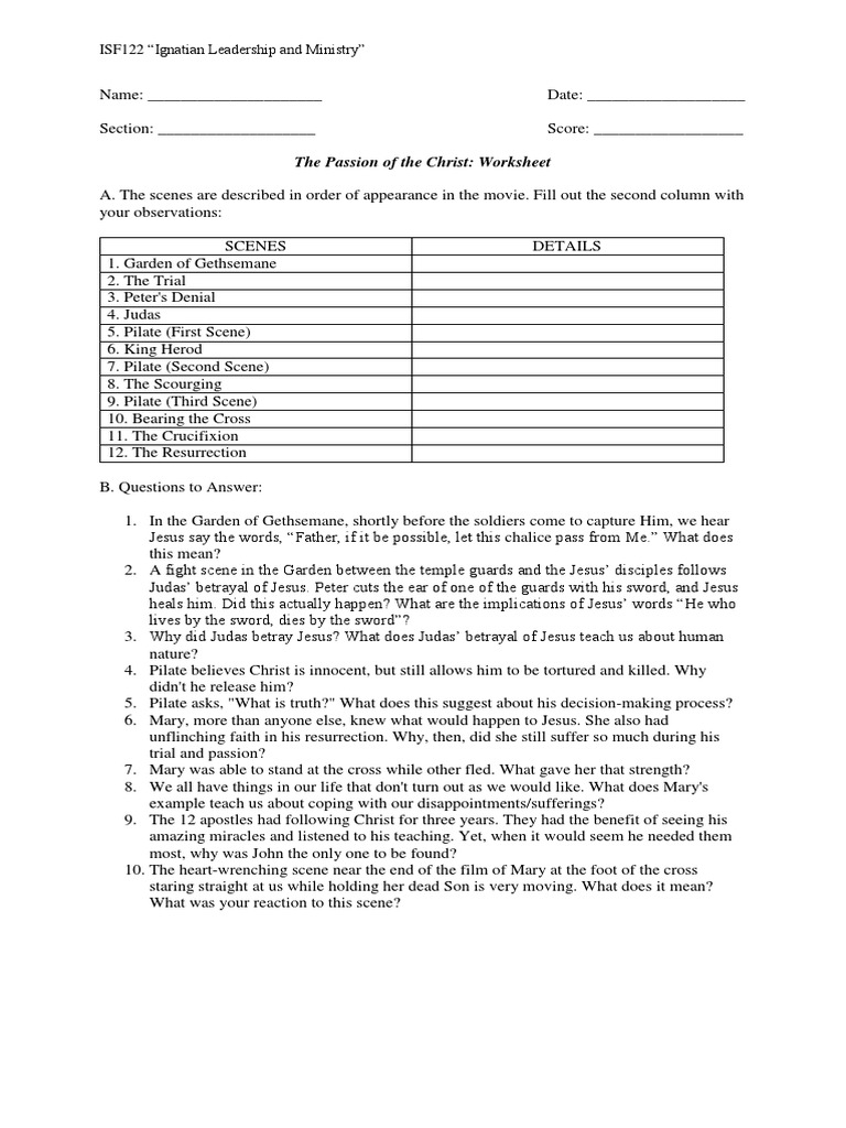 The Passion of The Christ Activity-1 | PDF | Judas Iscariot | Jesus