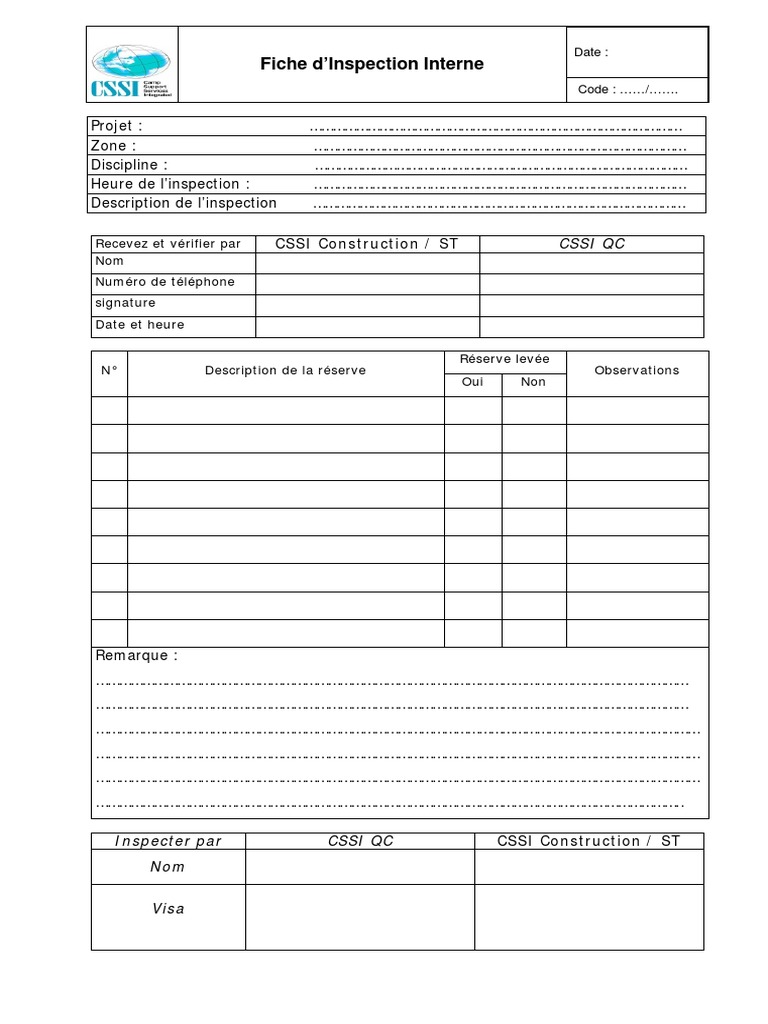 Fiche D'inspection Interne | PDF | Informatique et technologies de l ...