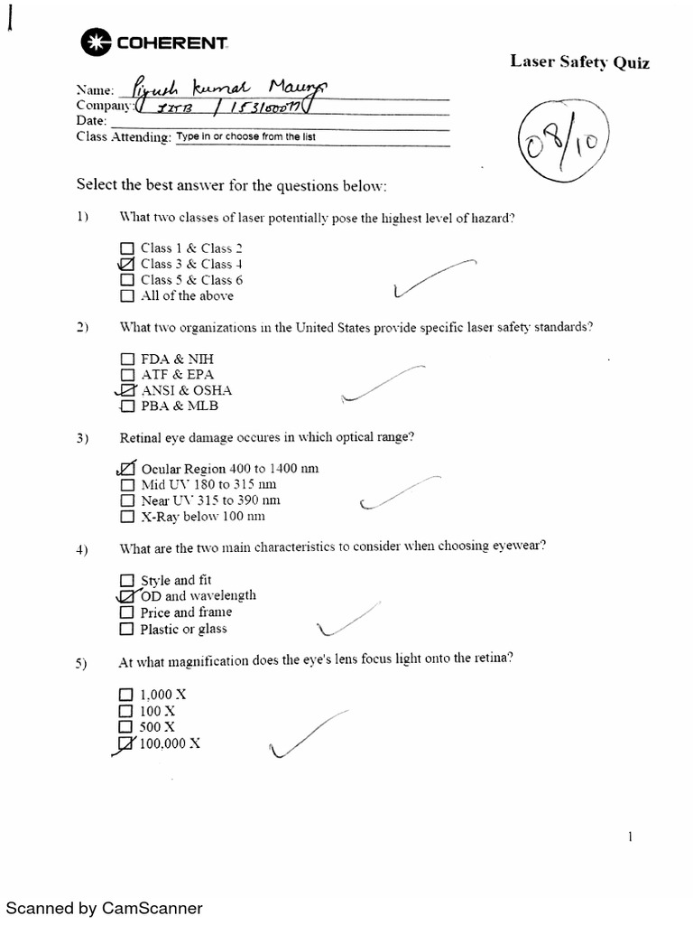 Laser Safety Quiz | PDF