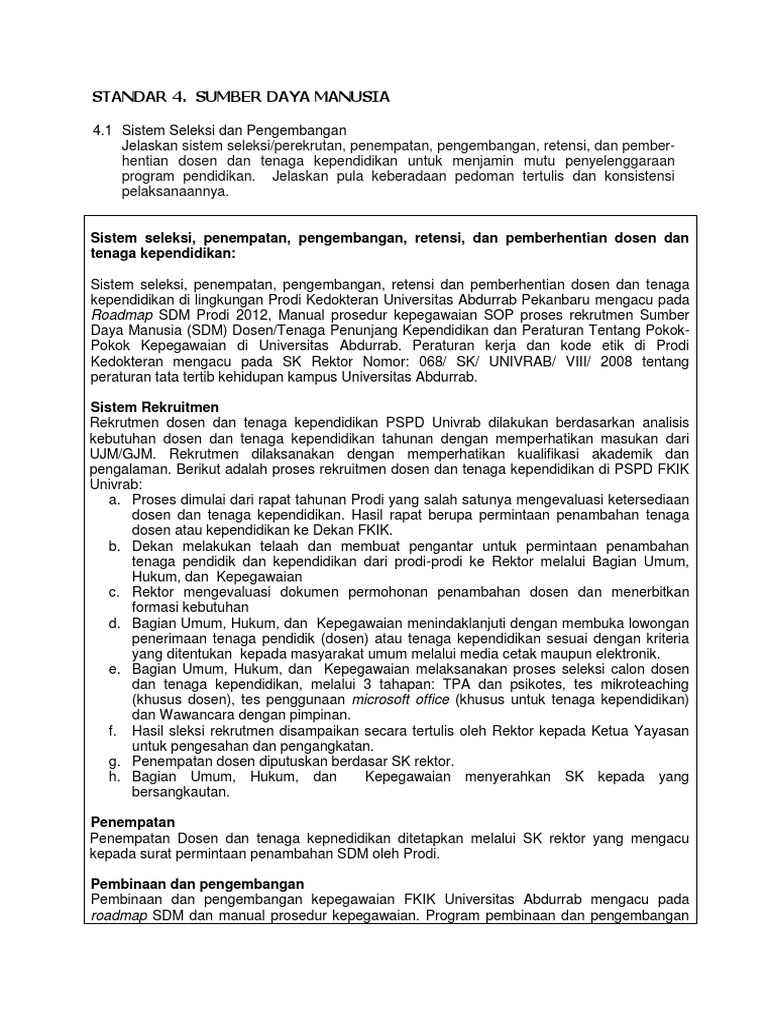 Kebijakan SDM Univ. Abdurrab | PDF