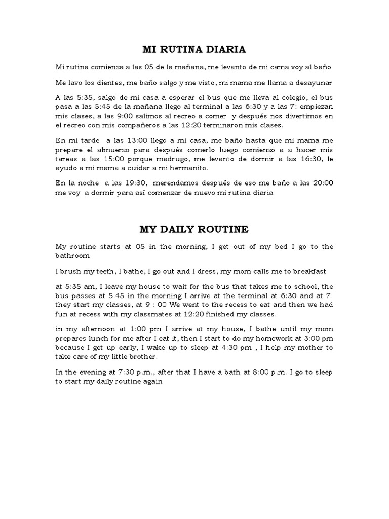 Mi Rutina Diaria Ingles