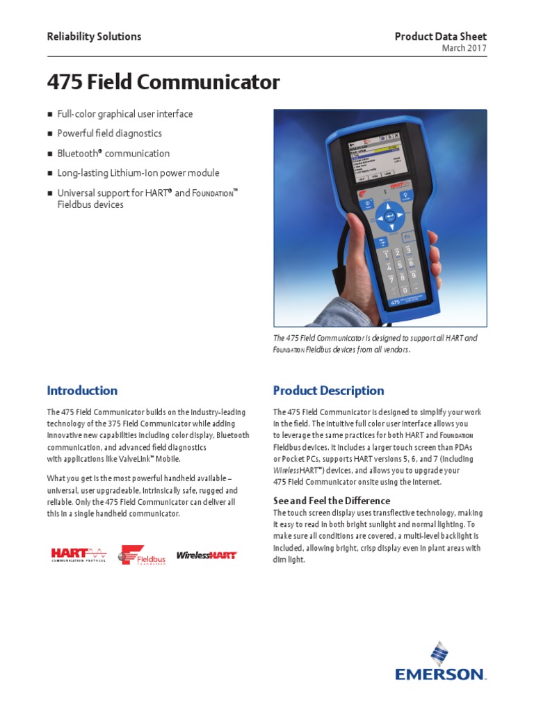475 Field Communicator: Reliability Solutions Product Data Sheet | PDF ...