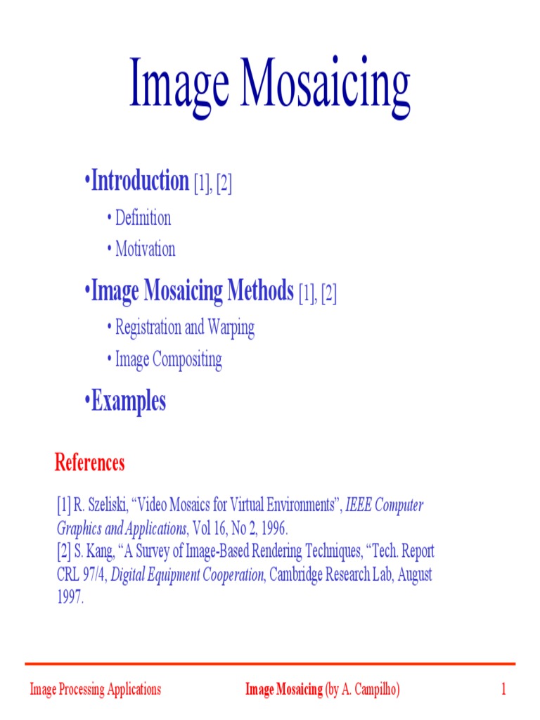 Image Mosaicing Methods and Applications | PDF | Pixel ...