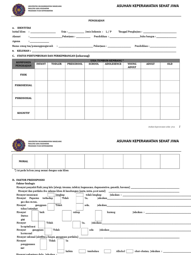 Form Pengkajian Jiwa Sehat Lengkap | PDF