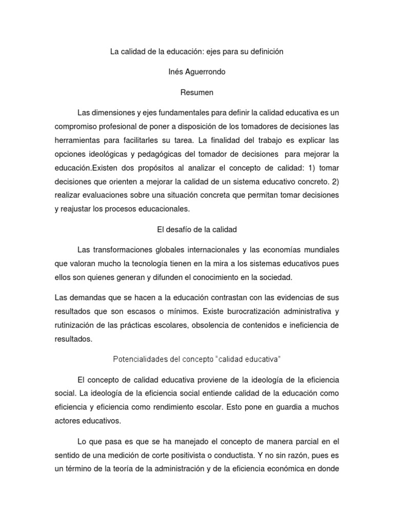 La Calidad de La Educación Inés Aguerrondo | PDF | Sociedad ...