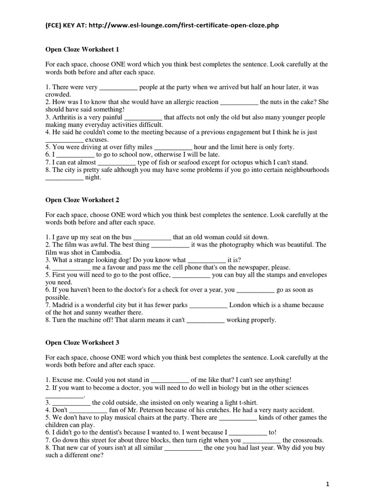 Open Cloze B2 Pdf _ 18 Open cloze b2 English ESL worksheets pdf & doc ...