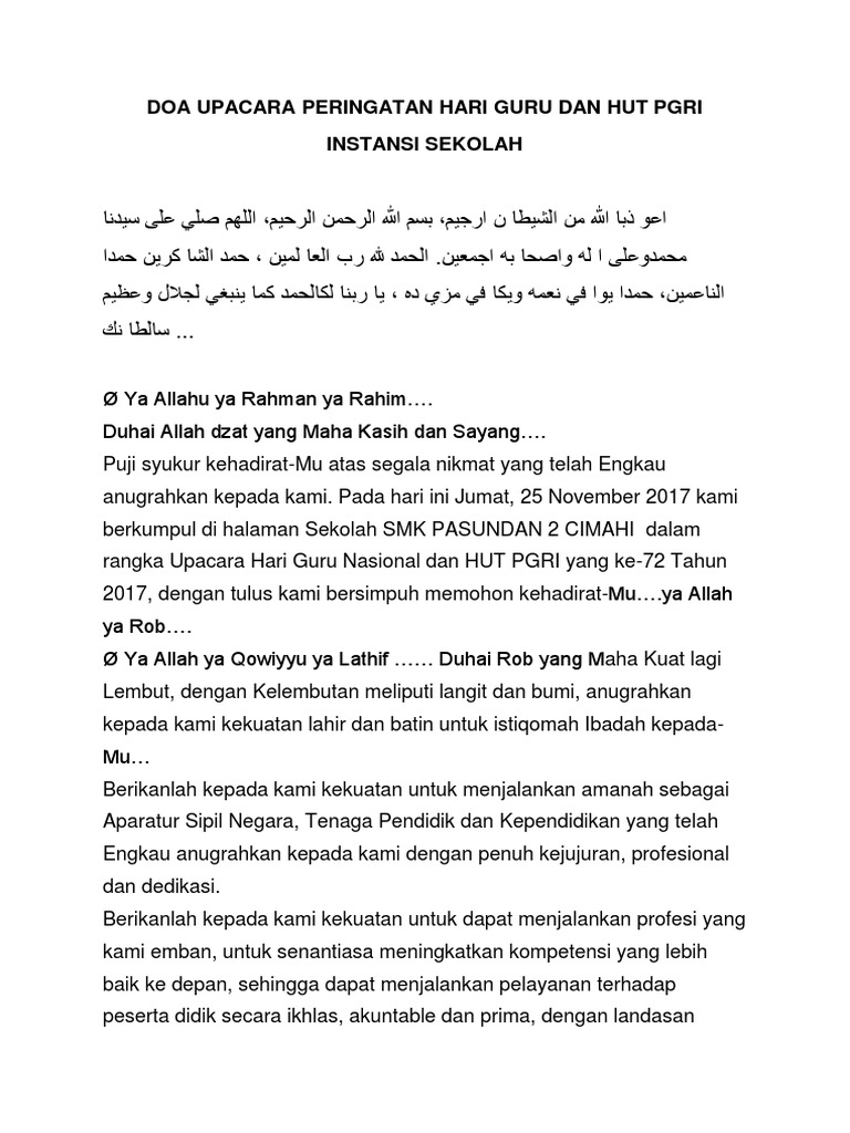 Doa Upacara Peringatan Hari Guru Dan Hut Pgri | PDF
