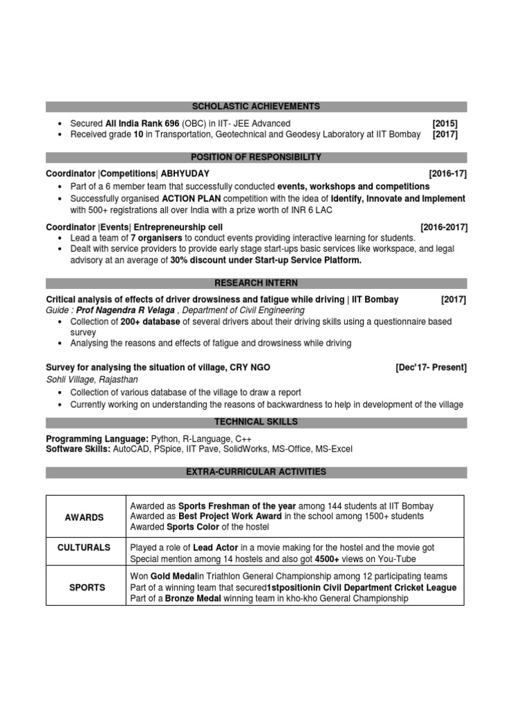 Sample Resume Iitb | Download Free PDF | Further Education | Science