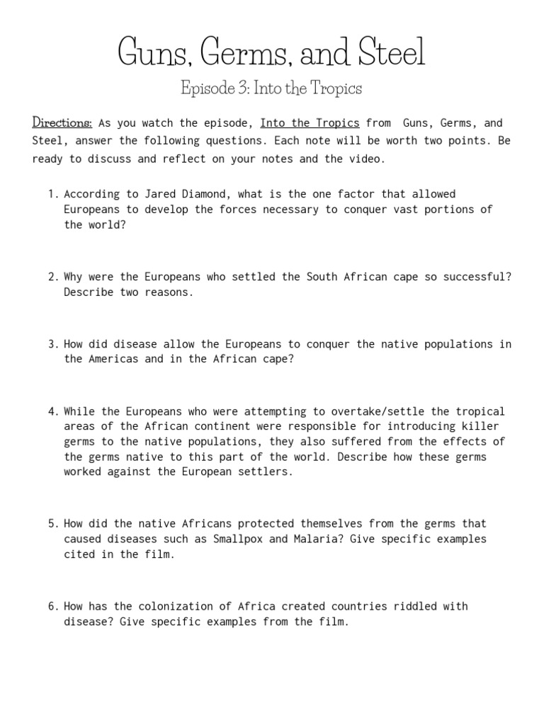 Student Guide: Guns, Germs, & Steel | PDF