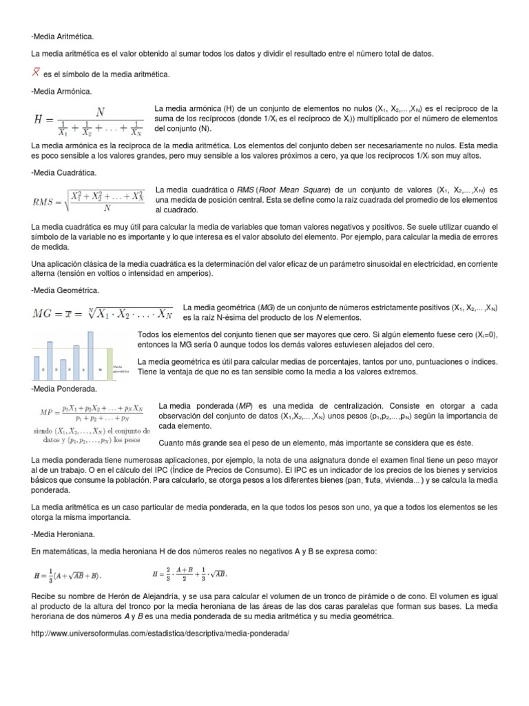 Tipos de Media | PDF | Media cuadrática | Aritmética