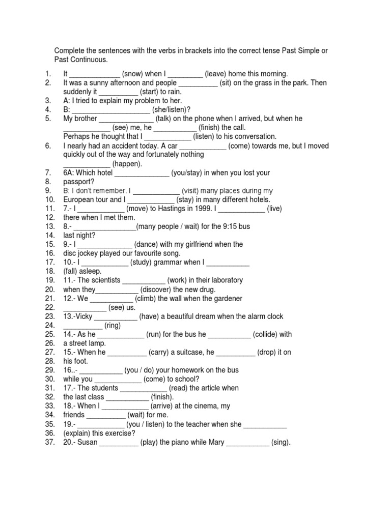 Complete The Sentences With The Verbs in Brackets Into The Correct ...