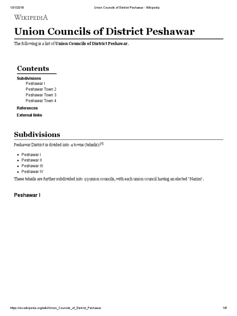 Union Councils of District Peshawar - Wikipedia | PDF | Cultural ...