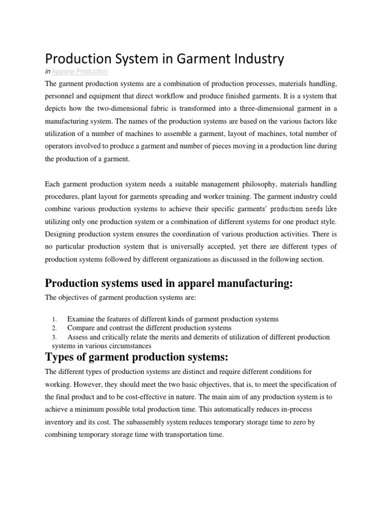 Production System in Garment Industry | PDF | Clothing | Inventory
