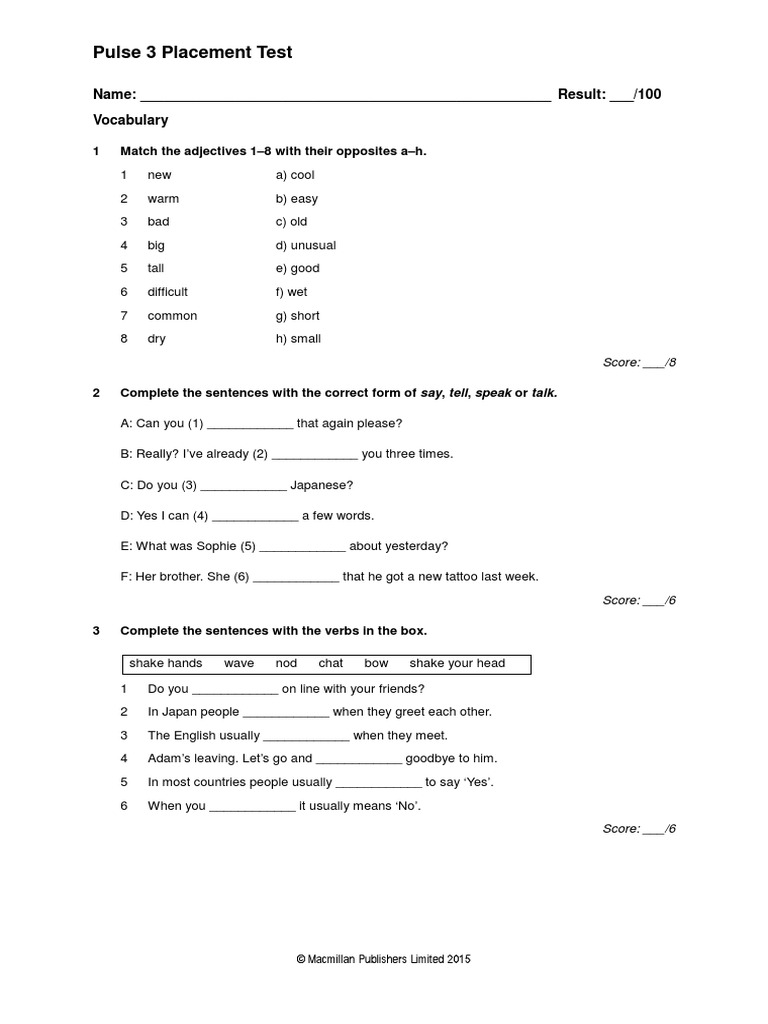Pulse 3 Placement Test | PDF | Languages