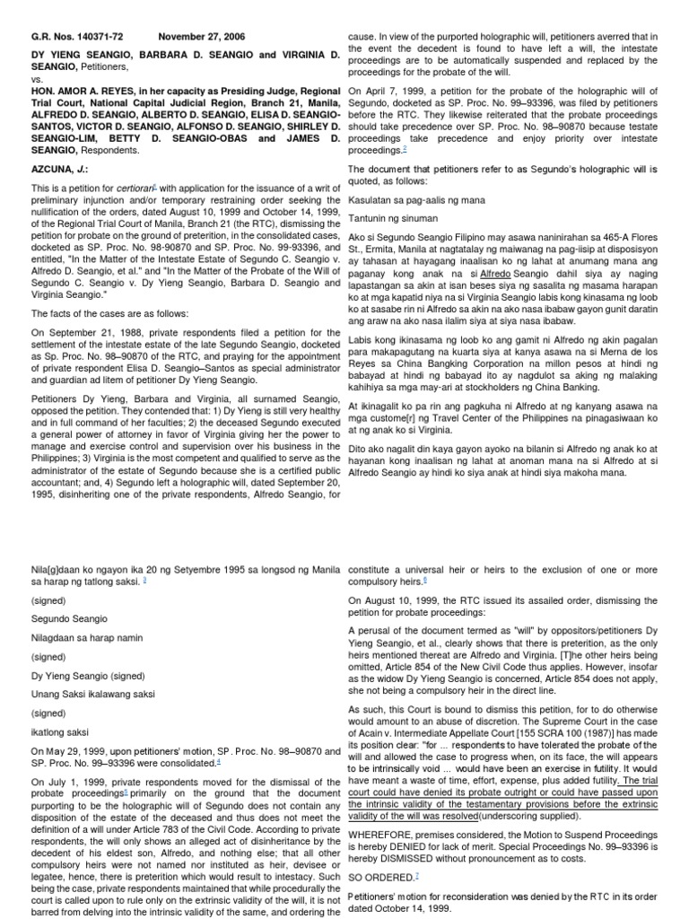 Cases - Disinheritance | PDF | Will And Testament | Probate