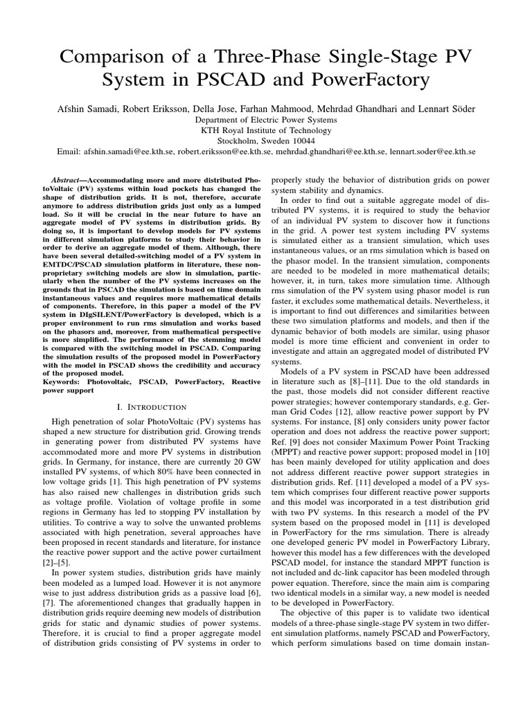 PV System Model Comparison: PSCAD vs PowerFactory | PDF | Photovoltaics ...