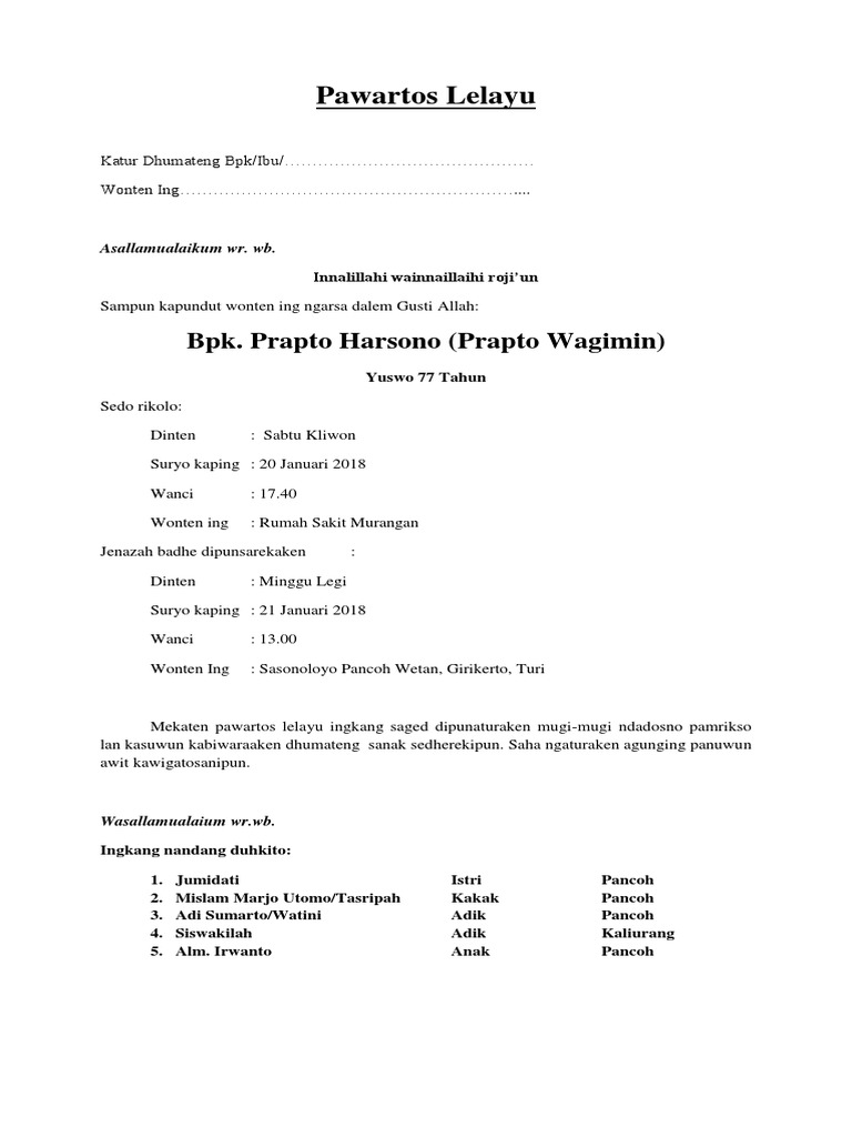 Pawartos Lelayu Bahasa Jawa | PDF