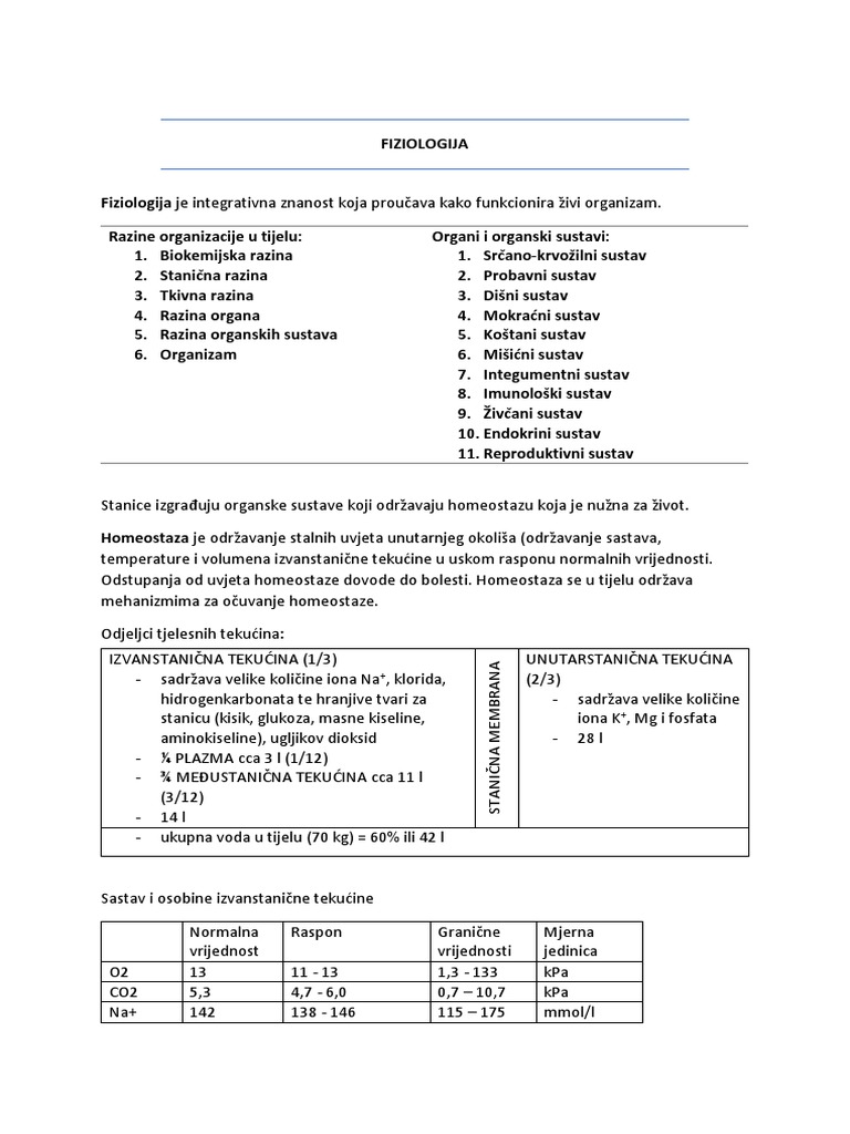 Fiziologija Skripta | PDF