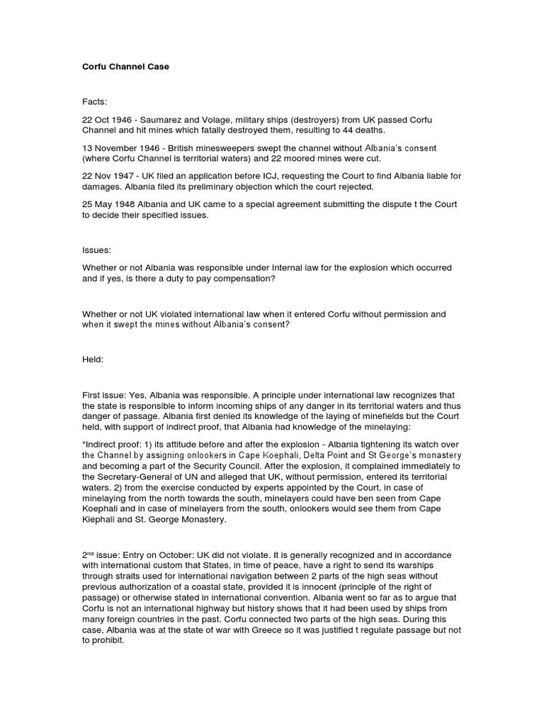 Corfu Channel Case - HJMB | PDF | International Law | Public Law