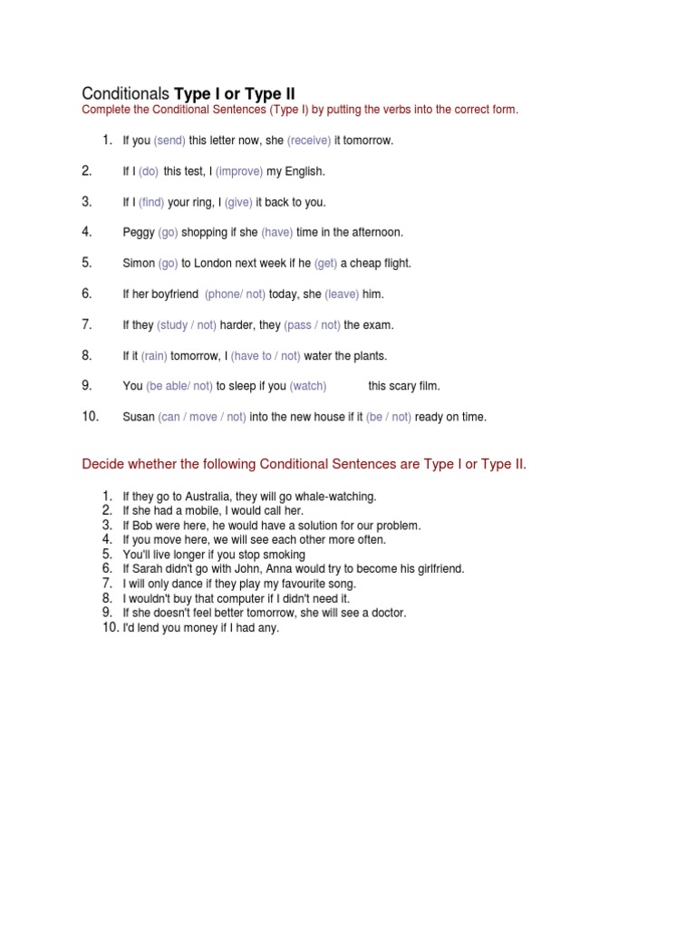 Conditionals Type I and Type II | PDF