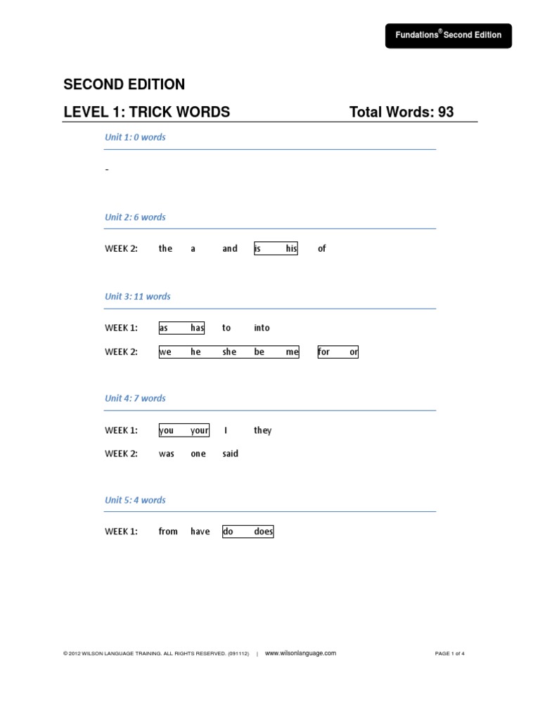 Fundations Trick Words | PDF