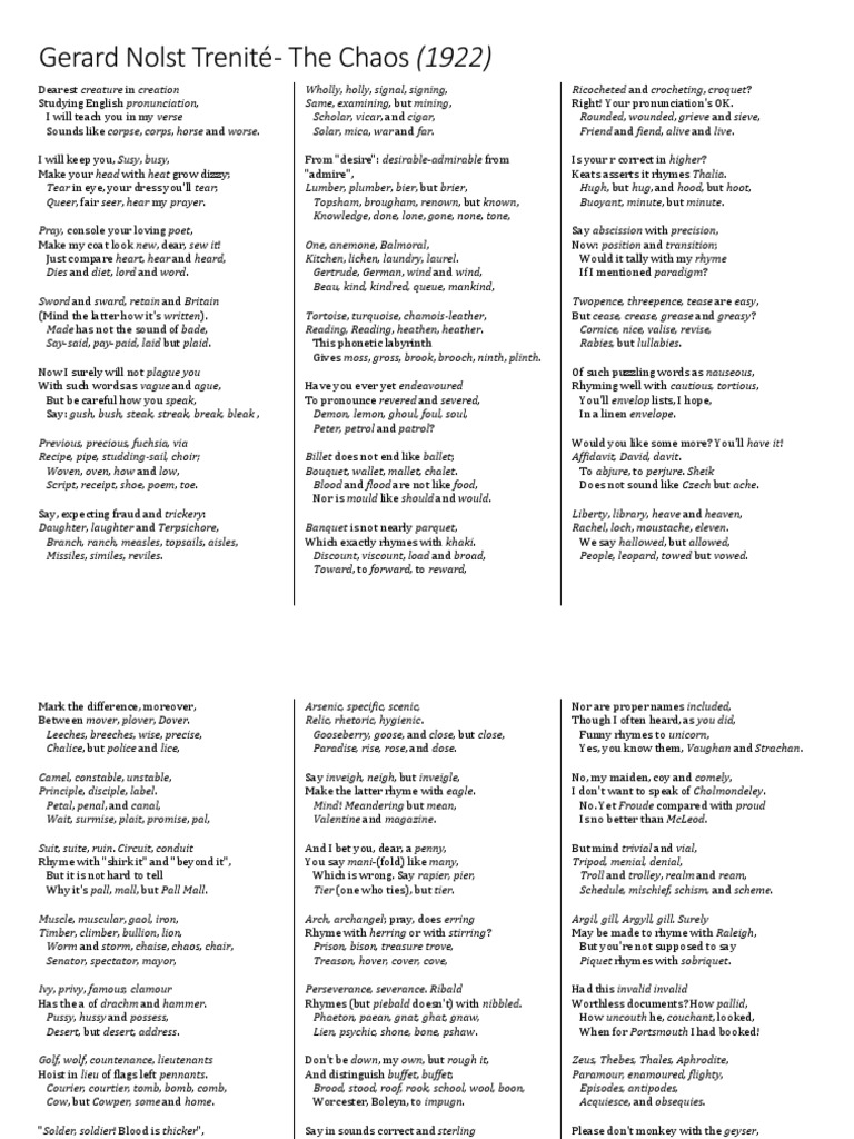 Gerard Nolst Trenité - The Chaos (1922) | PDF