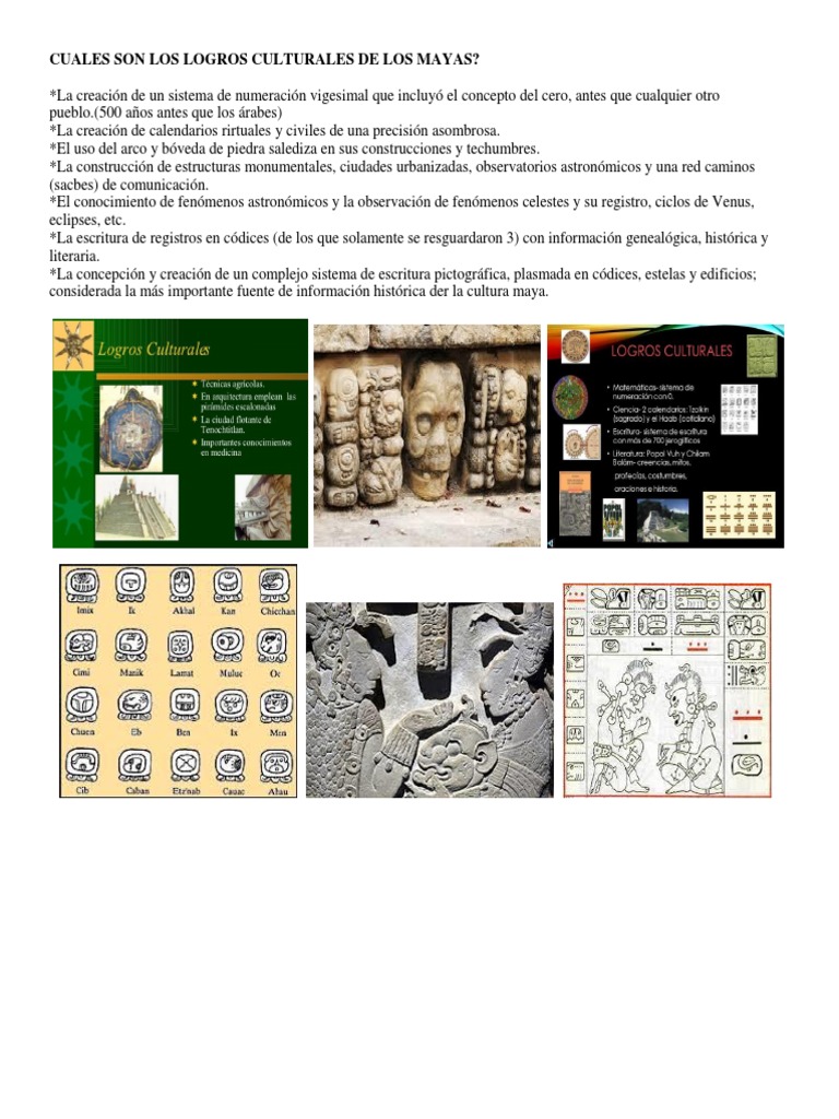 Cuales Son Los Logros Culturales de Los Mayas | PDF | Civilización maya ...