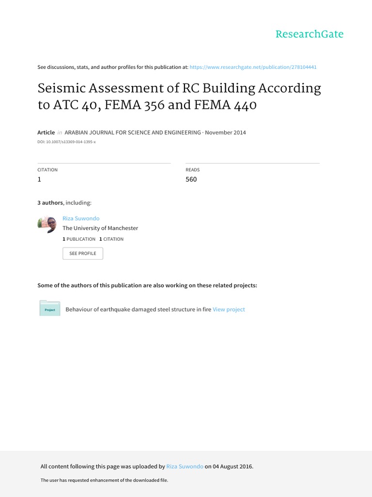 Seismic Assessment of RC Building According To ATC 40, FEMA 356 and ...