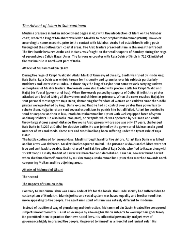 Islam's Arrival in Indian Subcontinent | PDF | Sindh | Caliphate