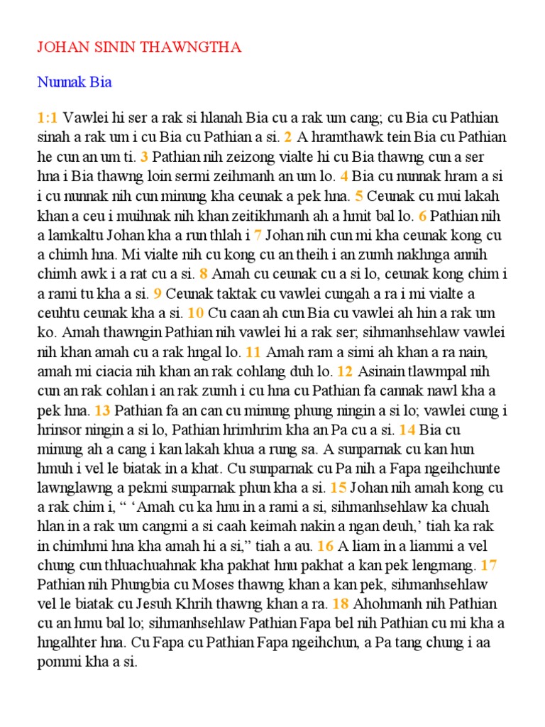 Chin Hakha Bible - Gospel of John | PDF