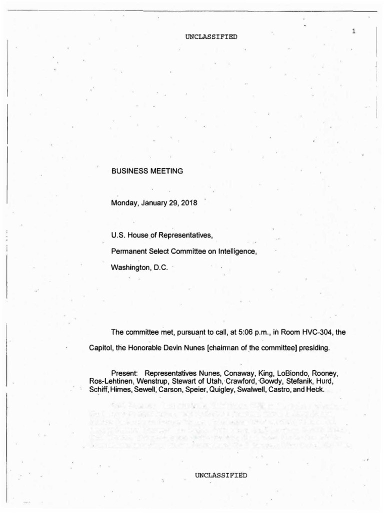 House Permanent Select Committee On Intelligence - Memo Meeting ...