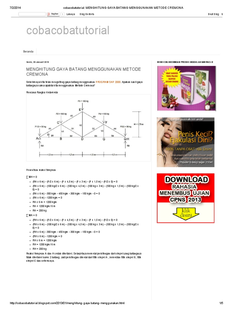 Menghitung Gaya Batang Menggunakan Metode Cremona | PDF