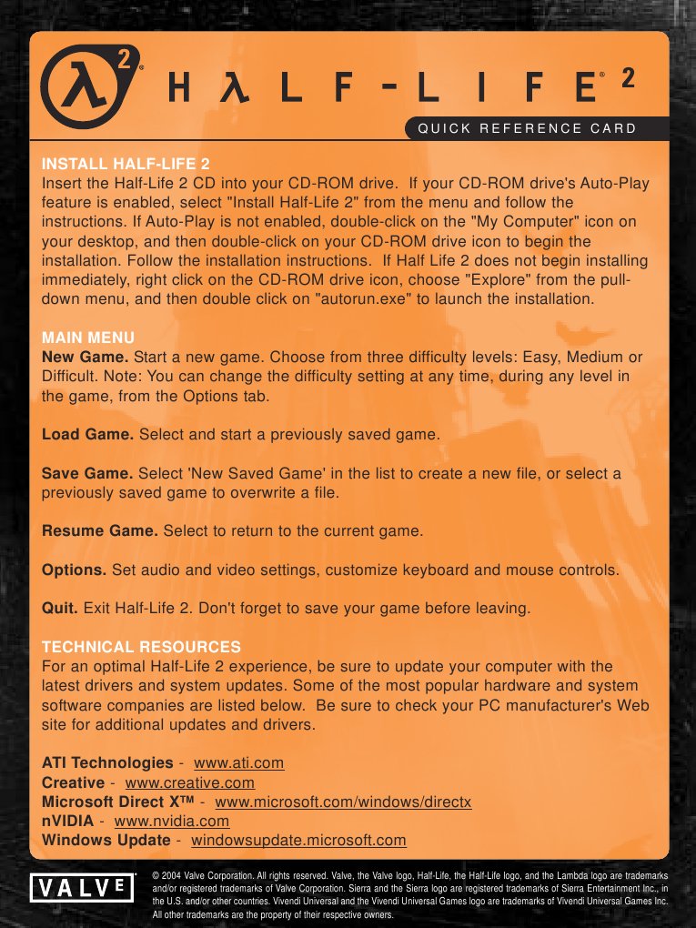 HL2 Quickrefcard | PDF | Icon (Computing) | Computer Architecture