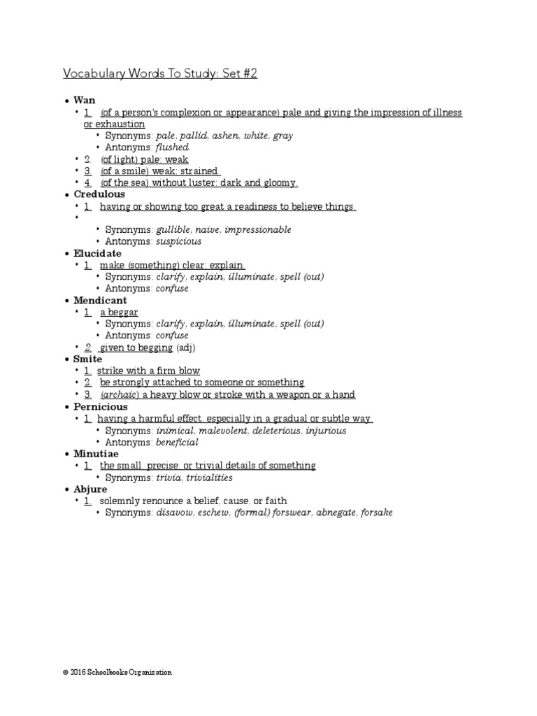 SSAT/ISEE Vocabulary Words - 10 Words | PDF